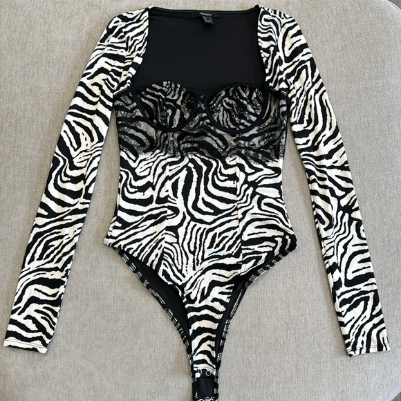 Forever 21 | Tops | Nwot Zebra Bodysuit With Lace Corset | Poshmark